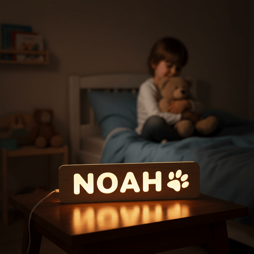 Lampe Personnalisée Bois Nom et Motif Gravé pour Chambre d'Enfant