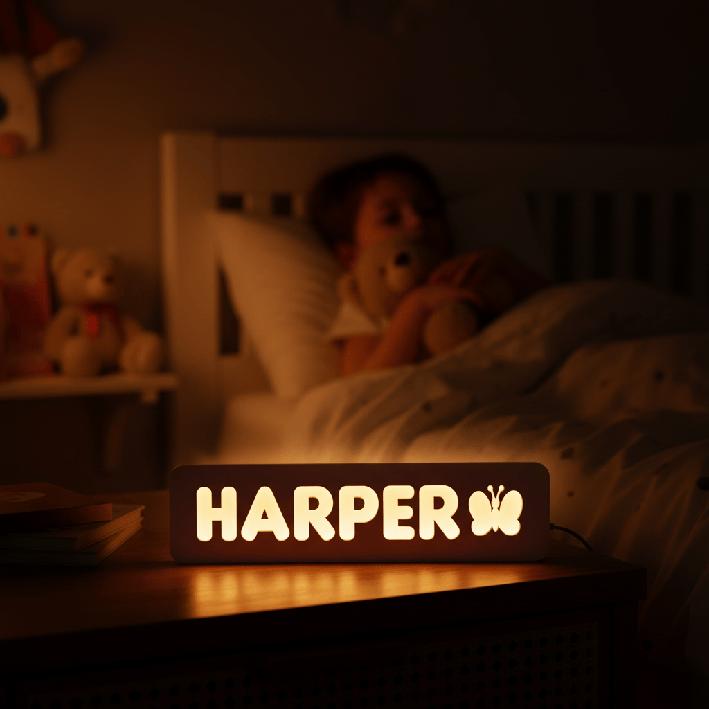 Lampe Personnalisée Bois Nom et Motif Gravé pour Chambre d'Enfant