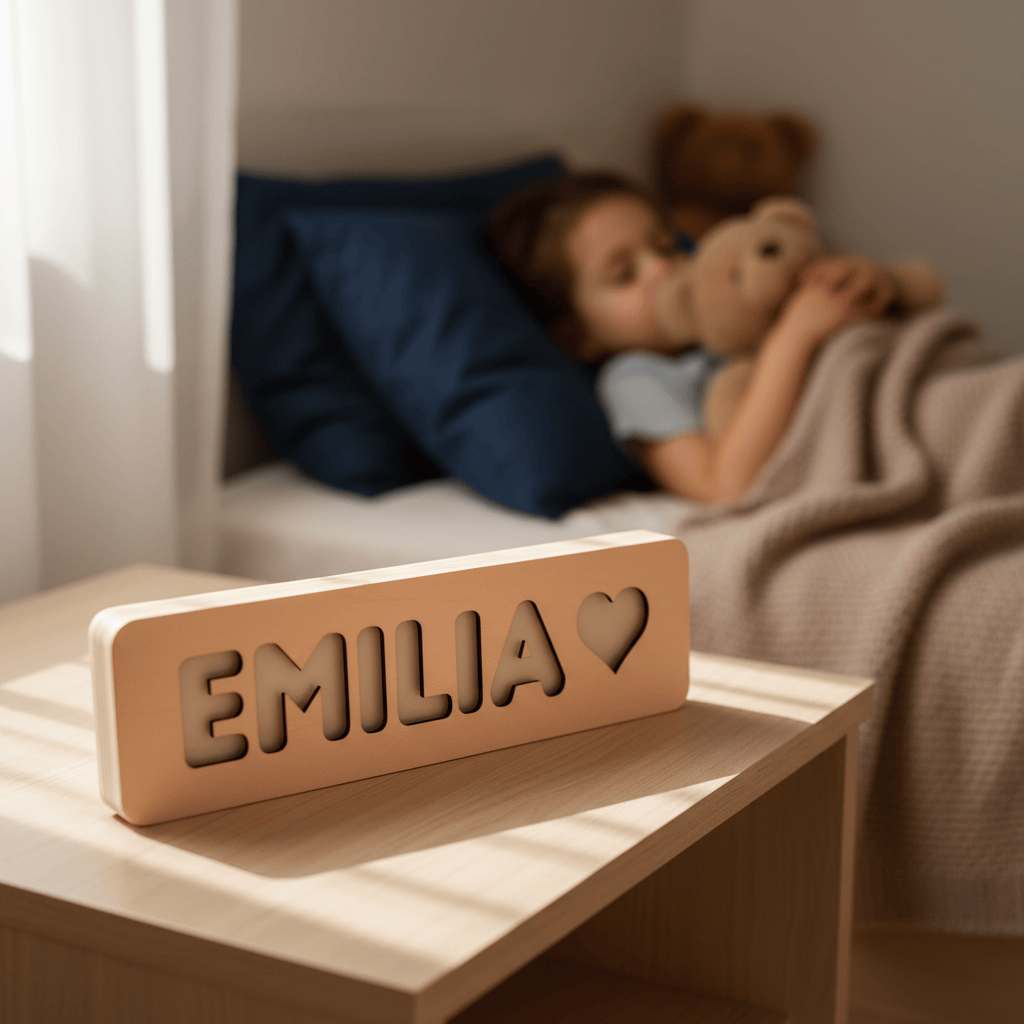Lampe Personnalisée Bois Nom et Motif Gravé pour Chambre d'Enfant