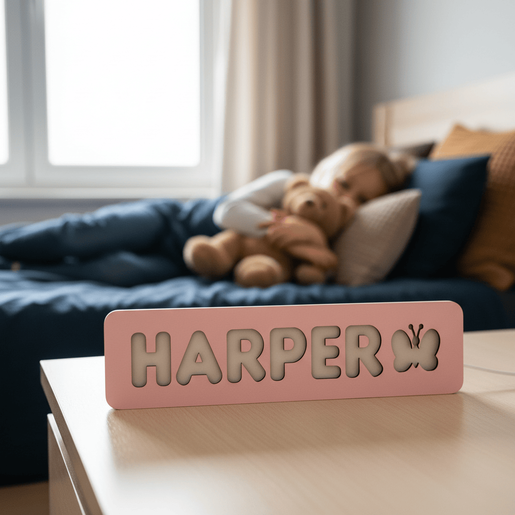 Lampe Personnalisée Bois Nom et Motif Gravé pour Chambre d'Enfant