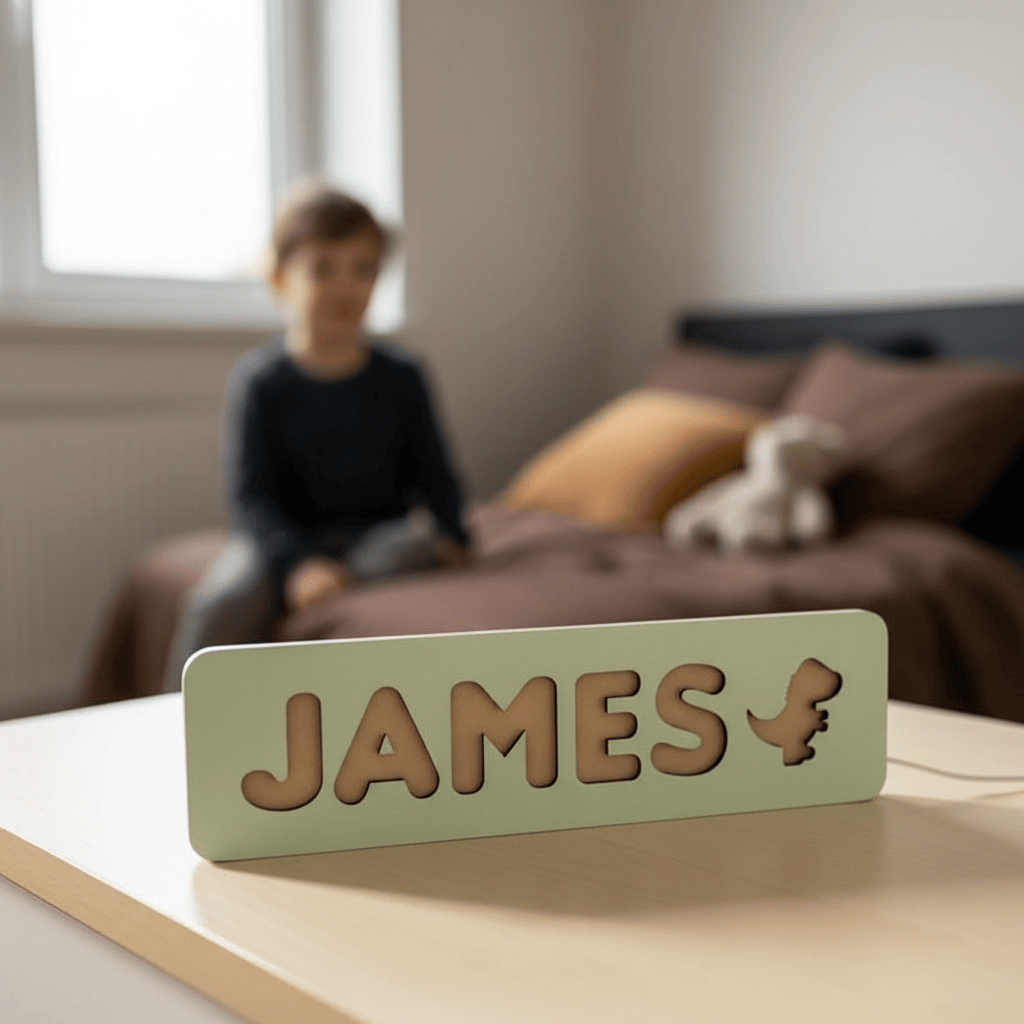 Lampe Personnalisée Bois Nom et Motif Gravé pour Chambre d'Enfant